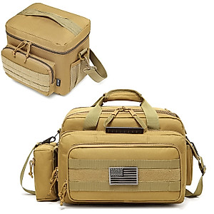 DBTAC Range Bag 2~4 Pistol Medium Size (Tan) + Tactical Lunch Bag (Tan), Durable Material with adjustable shoulder strap, Multi-functional Design