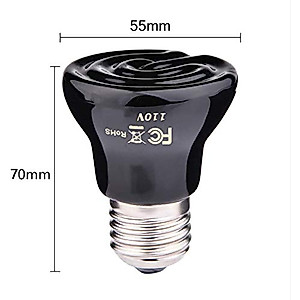 KIMROO 75W Mini Reptile Heat Lamp Bulb(2 Pack) E26/E27 Base,AC110V,Pet Infrared Ceramic Heat Emitter, or Reptile Like Lizard,Tortoise,Brooder Coop, Aquarium,Snake,No Light,Black (75W)