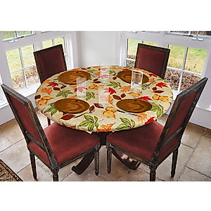 Covers For The Home Deluxe Elastic Edged Flannel Backed Vinyl Fitted Table Cover - All-Over Leaves Pattern - Large Round - Fits Tables up to 45" - 56" Diameter