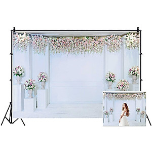 Yeele 10x6.5ft Wedding Backdrop Pink Flower White Wall Photography Background Valentine's Day Wedding Bridal Party Decoration Anniversary Ceremony Decor Photo Banner Portrait Shooting Photo Booth Prop