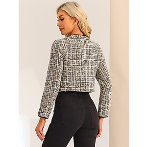 Allegra K Tweed Jacket for Women's Long Sleeve Casual Work Office Plaid Short Outwear Large Apricot