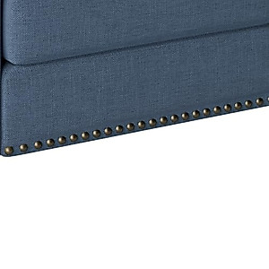 TAIGR Classic Linen Armchair Accent Chair with Bronze Nailhead Trim Wooden Legs Single Sofa Couch for Living Room, Bedroom, Balcony, Navy Blue
