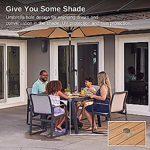 EAST OAK Signature 5 Pieces Outdoor Dining Set, Patio Furniture Set with Finest Teak Wood, Powder-Coated Aluminum Frame Table and Teslin Fabric Chairs, Patio Dining Set for Garden and Yard, Dark Grey