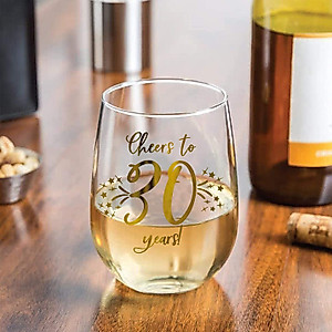 Honeyplum 30th Birthday or Anniversary Wine Glass Gift - Cheers to 30 Years - 20oz - Stunning Gold Foil Design
