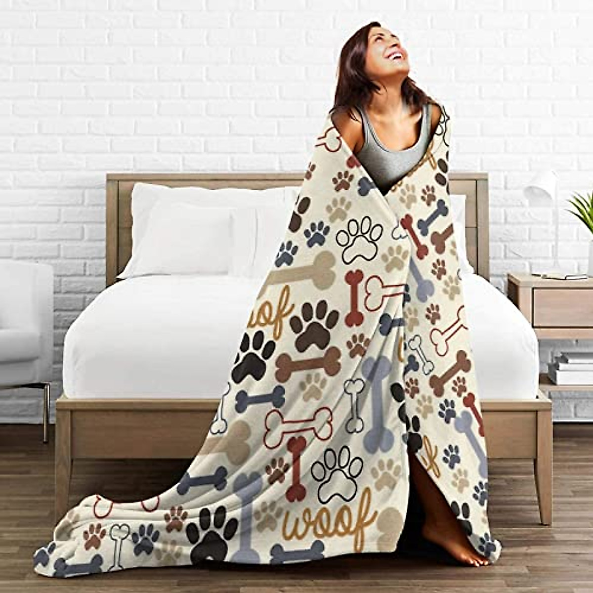 tiehrpr Dog Paw Print Bones Blanket Flannel Fleece Throw Blanket Gifts for Bed Couch Sofa Chair 50"X40"