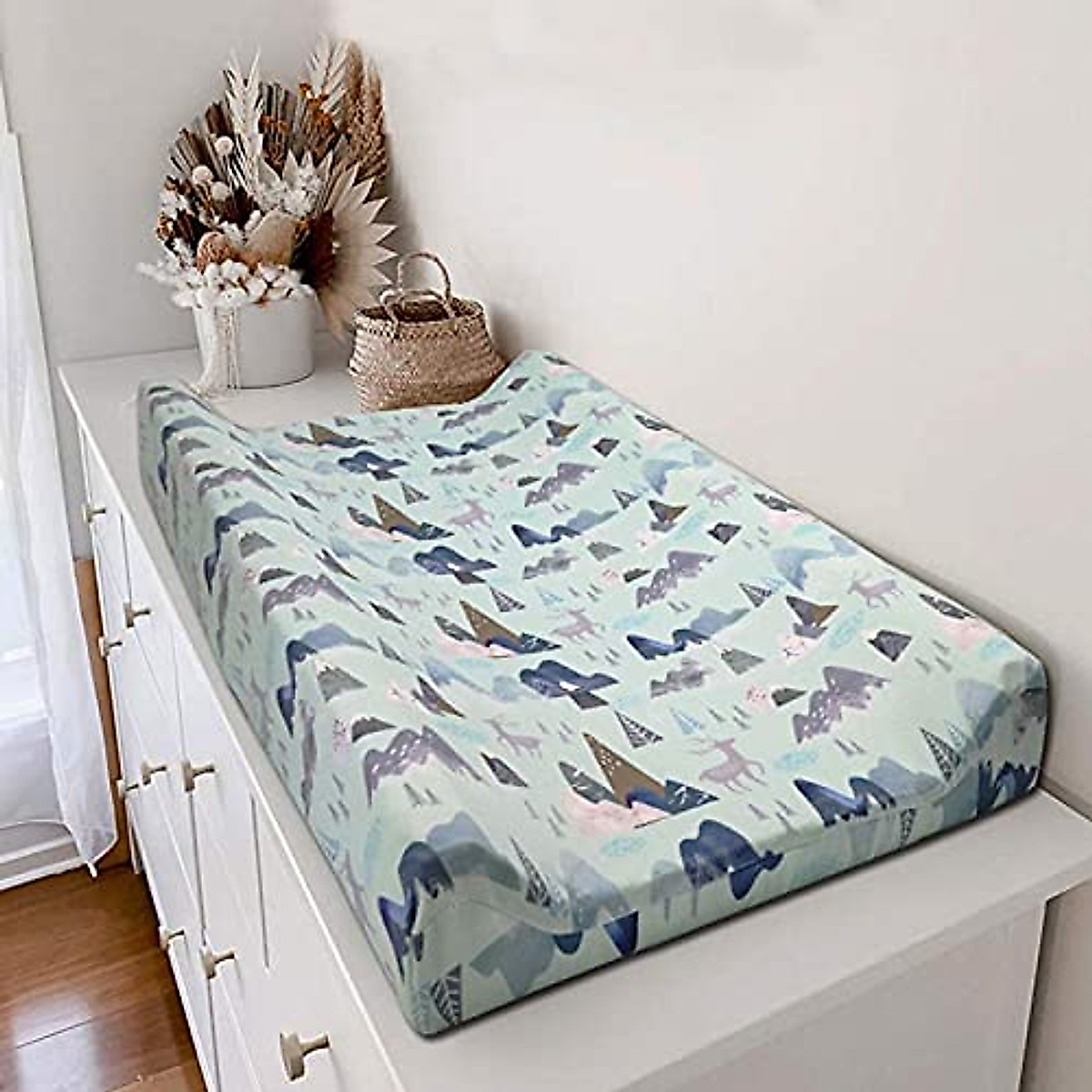 Mountain Baby Changing Table Pad Cover for Boys and Girls, Diaper Changing Pad Cover Sheets for Newborn Infant, Washable, Soft Breathable