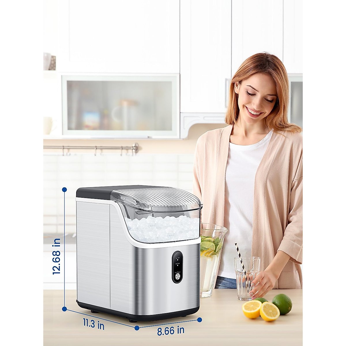 COWSAR Nugget Ice Makers Countertop, Soft Chewable Crushed Ice Maker Machine, Portable Pebble Ice Maker Countertop, 34Lbs/Day, Self-Cleaning, One-Button Operation Ice Machine for Home Kitchen Party