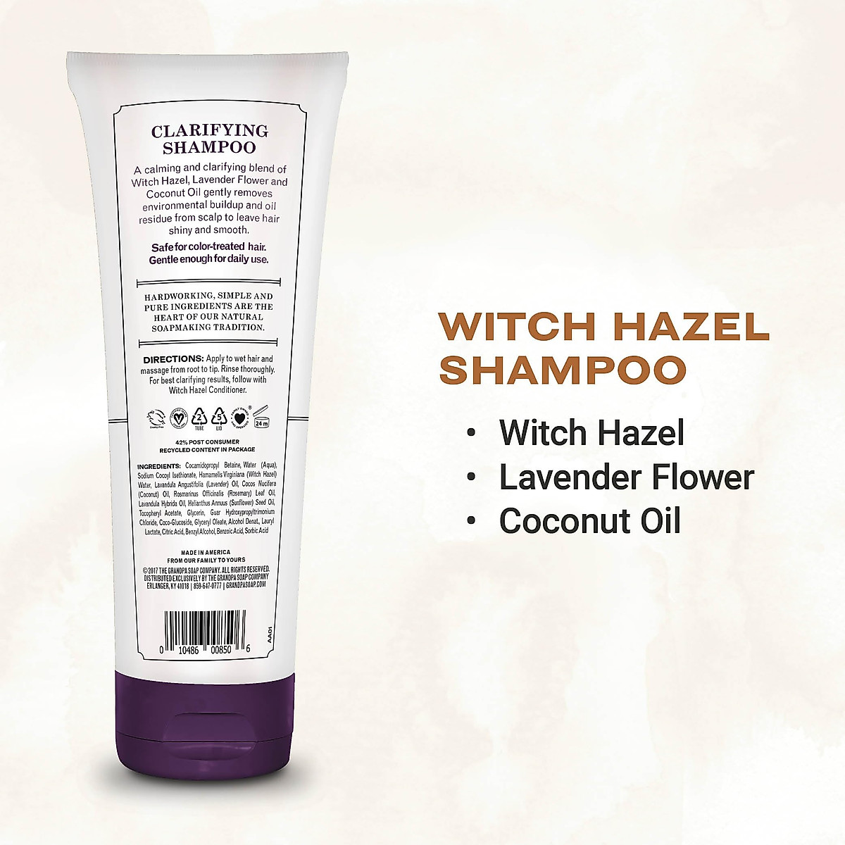 The Grandpa Soap Company Clarifying Witch Hazel Shampoo - Removes Buildup, With Witch Hazel & Lavender Flower, For All Hair Types, Vegan, Sulfates and Parabens Free, 8 Fl Oz