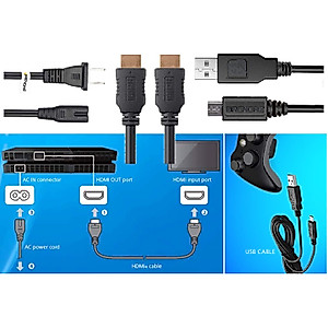 BRENDEZ Replacement Set of Cables,- HDMI Cable with Ethernet Male to Male + USB Cable + Power Cord Compatible with Sony PlayStation 4 Pro and PlayStation 4 PS4 Gaming Console (6-FEET)