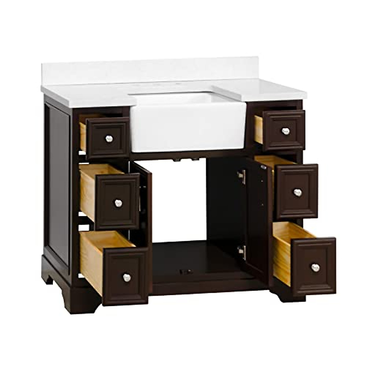 Kitchen Bath Collection Zelda 42-inch Farmhouse Vanity (Quartz/Chocolate): Includes Chocolate Cabinet with Stunning Quartz Countertop and White Ceramic Farmhouse Apron Sink