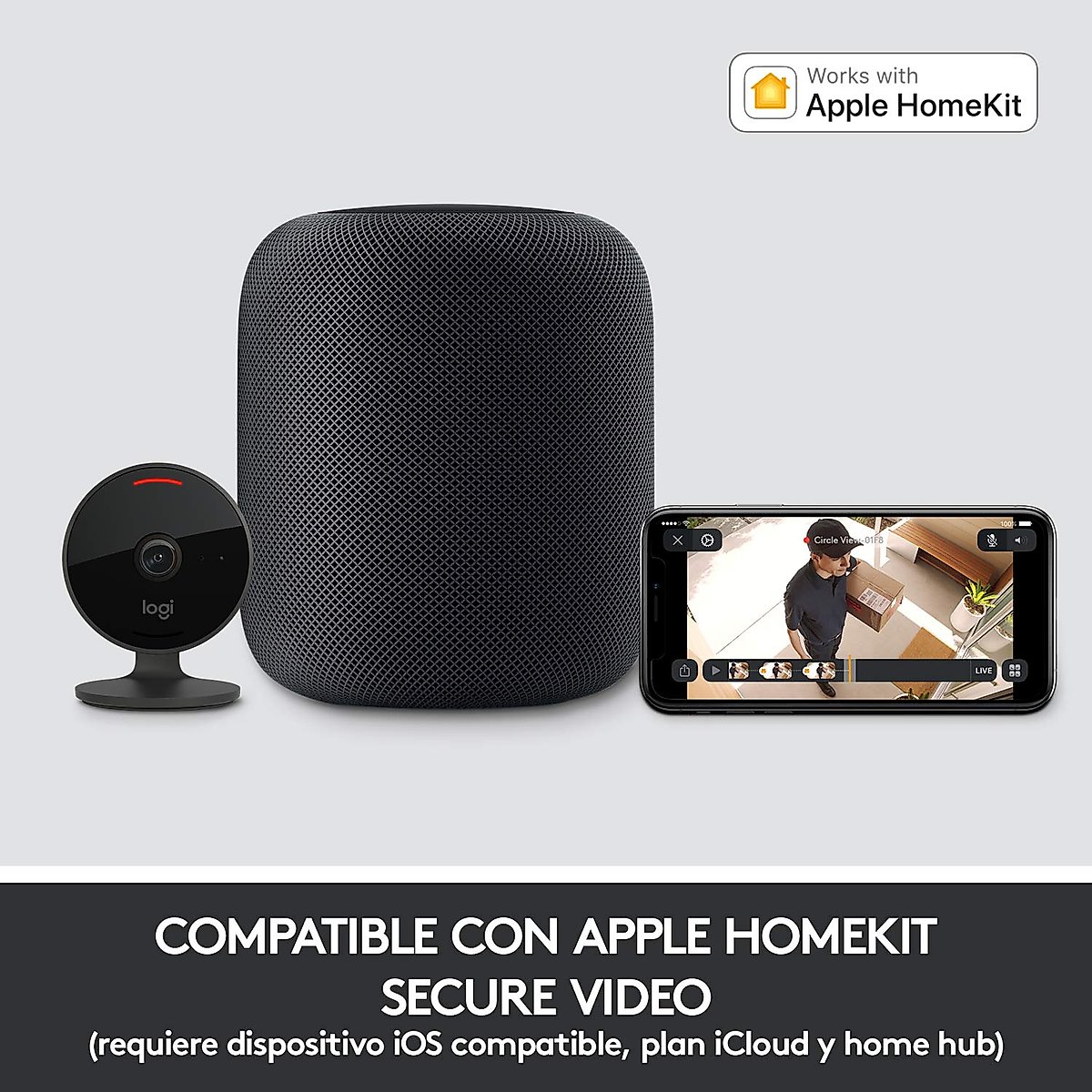Logitech Circle View Weatherproof Wired Home Security Camera with Logitech TrueView Video, 180° Wide Angle, 1080p HD, Night Vision, 2-Way Audio, Tilt Encrypted, Apple HomeKit Secure Video (Renewed)