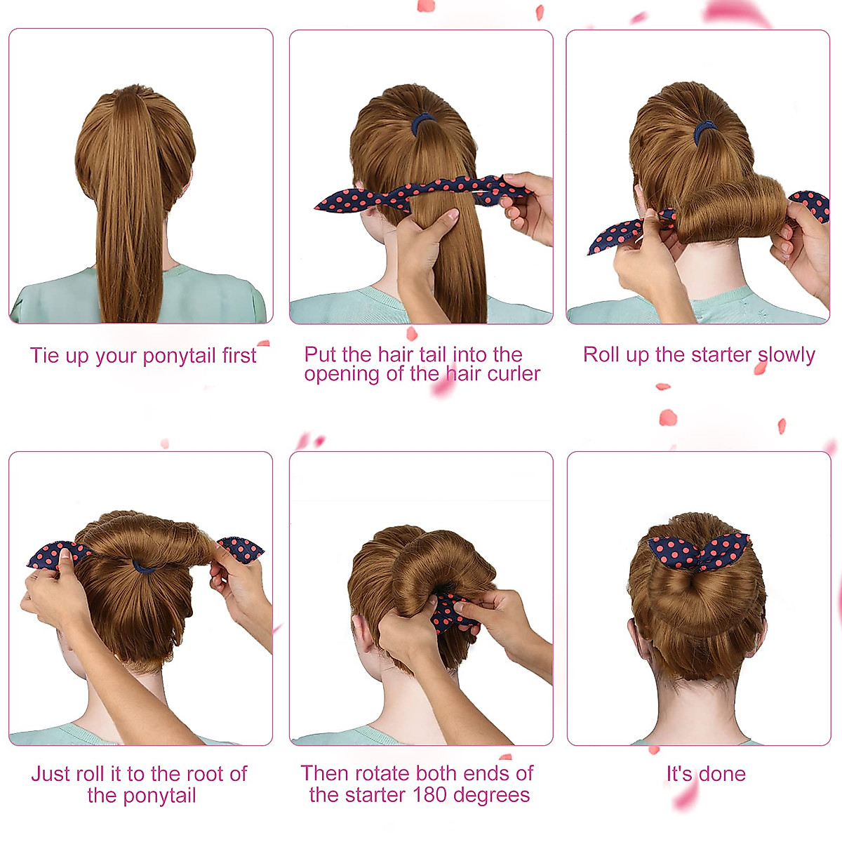 XieNie Hair Bun Makers 8PCS, French Twist Donut Maker Magic Fabric and Foam Sponge Hair Styling Tools for Women Girls, 4 Dotted+4 Floral, Accessories for Everyday Wear and Occasions