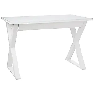 Walker Edison Lawrence Urban Industrial X Leg Glass Top Computer Desk, 48 Inch, White