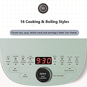 Bear YSH-C18S2 Health Pot, Electric Kettle Tea Maker with Infuser, Glass Kettle & Stew Pot, 16 Menus 1.8L 120V, Green