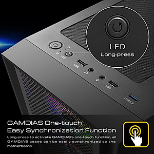 GAMDIAS ATX Mid Tower Gaming Computer PC Case with Side Tempered Glass, 4X 120mm ARGB Case Fans and Sync with 5V RGB Motherboard and Excellent Airflow