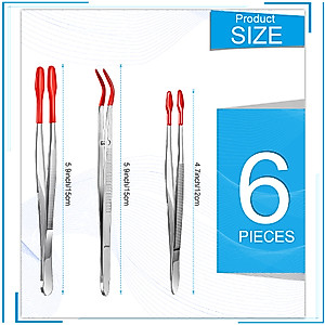 6 Pieces Rubber Tipped Tweezers PVC Stainless Steel Rubber Coated Tips Tweezers for Jewelry Hobby Industrial Hobby Craft (Black and Red)
