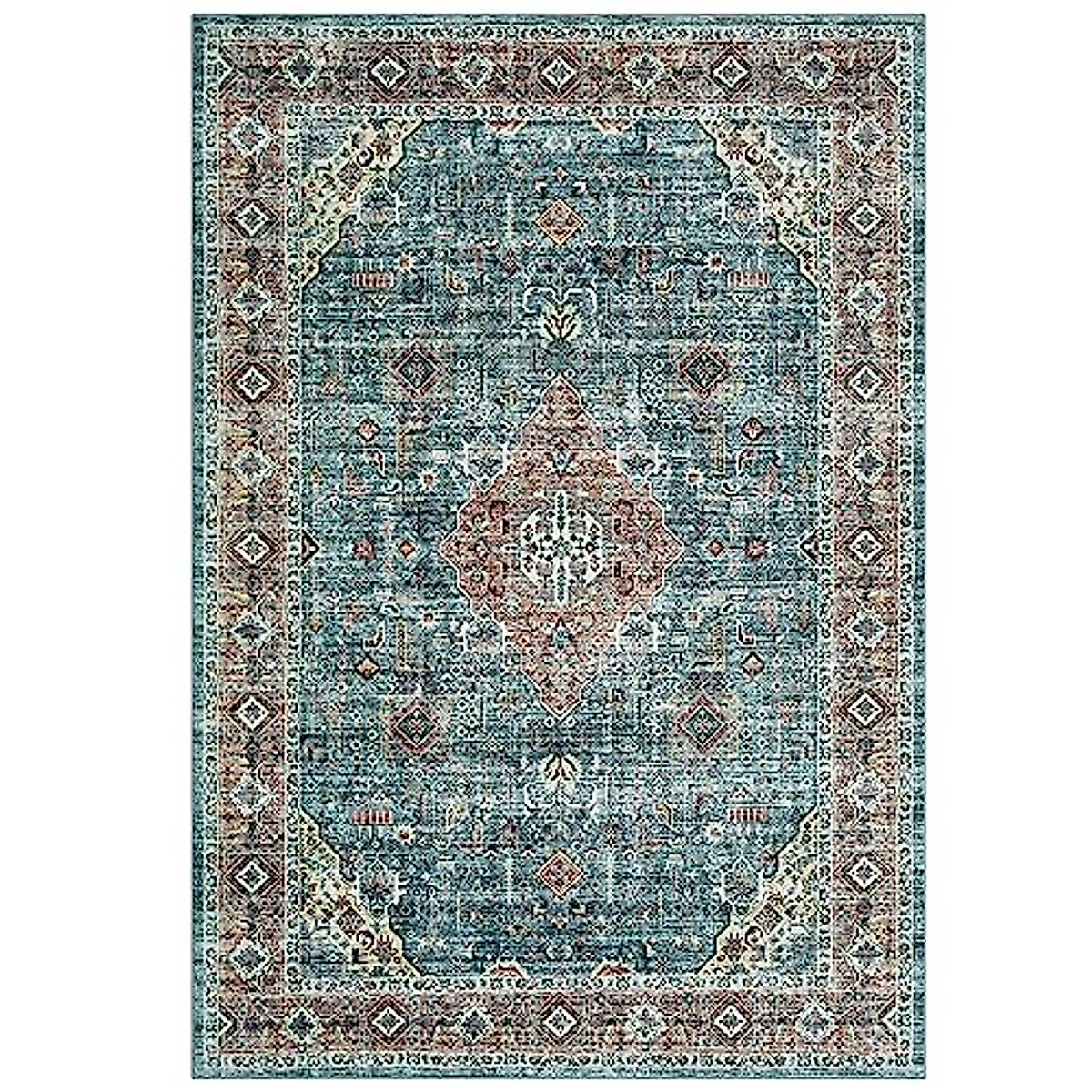 COZYLOOM Washable Rug 9x12 Large Area Rug Ultra-Soft Tribal Distressed Floor Cover Floral Print Accent Thin Rug Foldable Traditional Indoor Rug Retro Carpet for Living Room Bedroom Office Brown/Green
