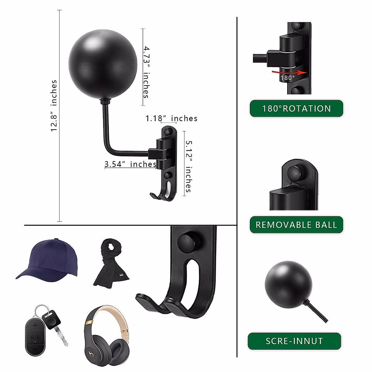 Yatuela Motorcycle Helmet Rack,2PCS Motorcycle Helmet Holder,Wall Mounted Hanger,Aluminum Alloy Helmet Stand for Motorcycle Bike Coats, Caps and Rugby Helmet