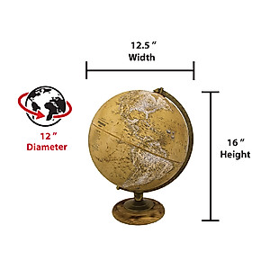 Replogle Morgan – Designer Series Globe, Old World Style Globe, Raised Relief, Charred Hardwood Base, Antique brass plated Semi-Meridian, Velvety texture ball (12"/30 cm diameter)
