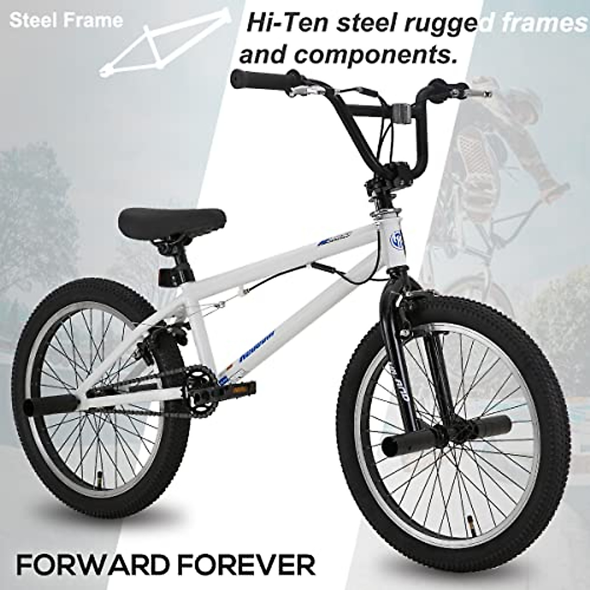 HILAND 20 Inch Kids Bike BMX Bicycles Freestyle for Boys Teenagers White Blue
