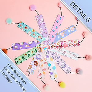 12 Pieces Kids Bookmarks, Cute Bookmarks for Kids Girls, Bookmarks Gifts for Women, Girls, Teens, Rulers for Kids, Animal Bookmarks, Party Favors School Classroom Reading Presents (Pom Pom Style)