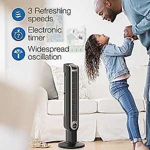 Lasko 2511 36″ Tower Fan with Remote Control - Features 3 Whisper Quiet Speeds and Built-in Timer (Renewed)