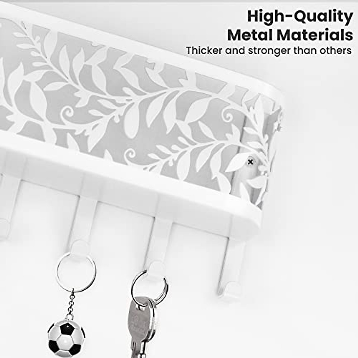 WYTAOHZL Key Holder for Wall Mail and Key Holder for Wall with 7 Key Hooks 11X4.6X2Inches Eucalyptus Design Mail Organizer Wall Mount Key Holder White Metal Key Hooks Key Hangers for Home Decorative