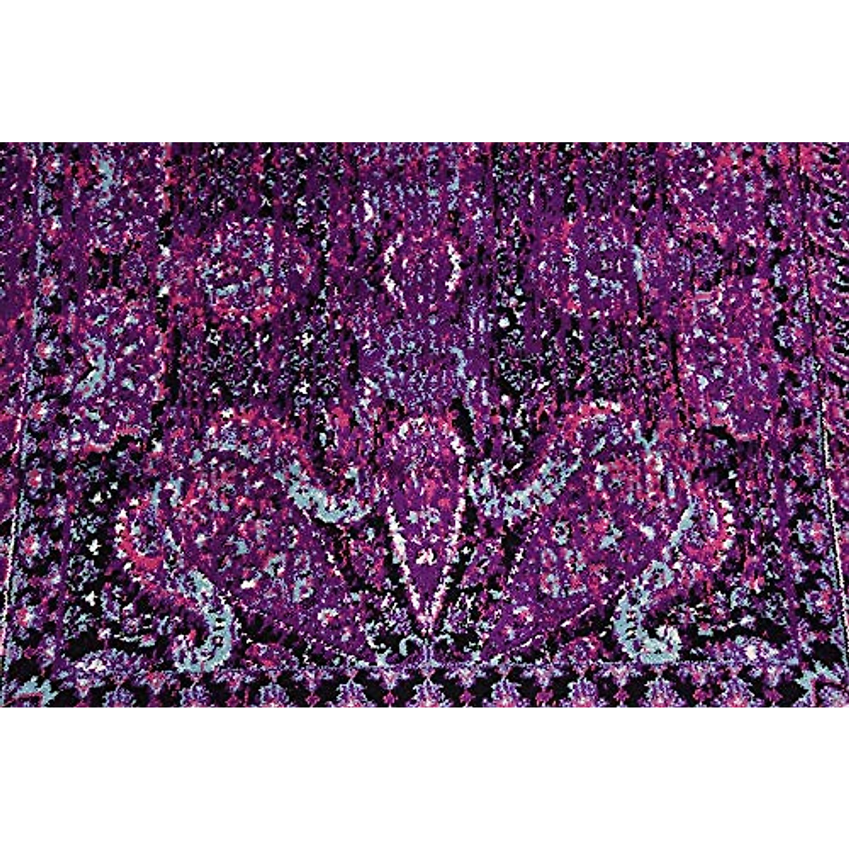 Unique Loom Imperial Collection Paisley, Distressed, Border, Vintage, Modern, Abstract Area Rug, 3 ft x 9 ft 10 in, Lilac/Black