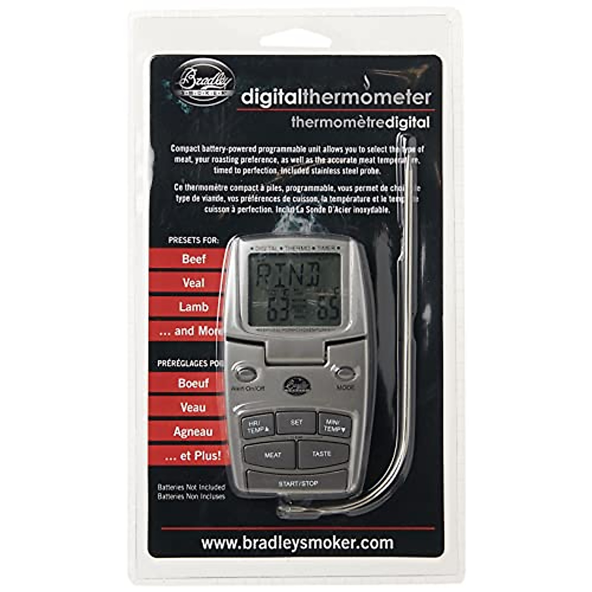 Bradley Smoker Digital Meat Thermometer with Stainless Steel Temperature Probe