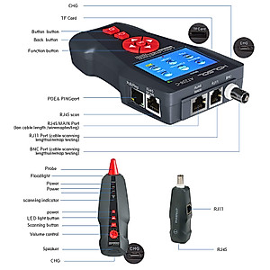 Network Cable Tester, AT226-C NF-8601W LAN Ethernet Cable Tester RJ45 UTP STP Diagnose Tone Tracer Network Cable Length Tester for RJ45, RJ11, BNC, PING/POE 8 Identifier Telephone Wire Tracker