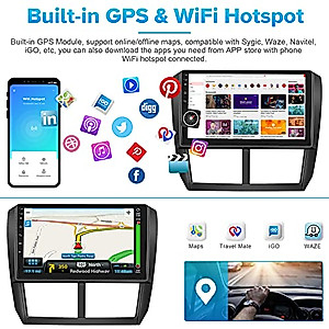 Roinvou 2+32G Android Double Din Car Stereo for Subaru Forester 2008 09 10 11 12 9'' 1080P HD Touch Screen Wireless Carplay Android Auto GPS WiFi Bluetooth Hi-Fi FM RDS Backup Camera External Mic
