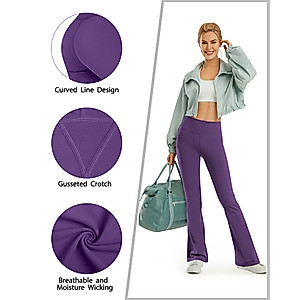 Promover Bootcut Yoga Pants for Women High Waist Print Dress Bootleg Workout Pant for Casual Work (Dark Purple-31,L)