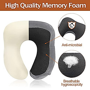 Faddare Travel Pillow, Memory Foam Neck Support Pillow Set, Comfortable Neck and Head Support Pillow, Travel Neck Rest Cushion for Plane Car Train Office(Grey)