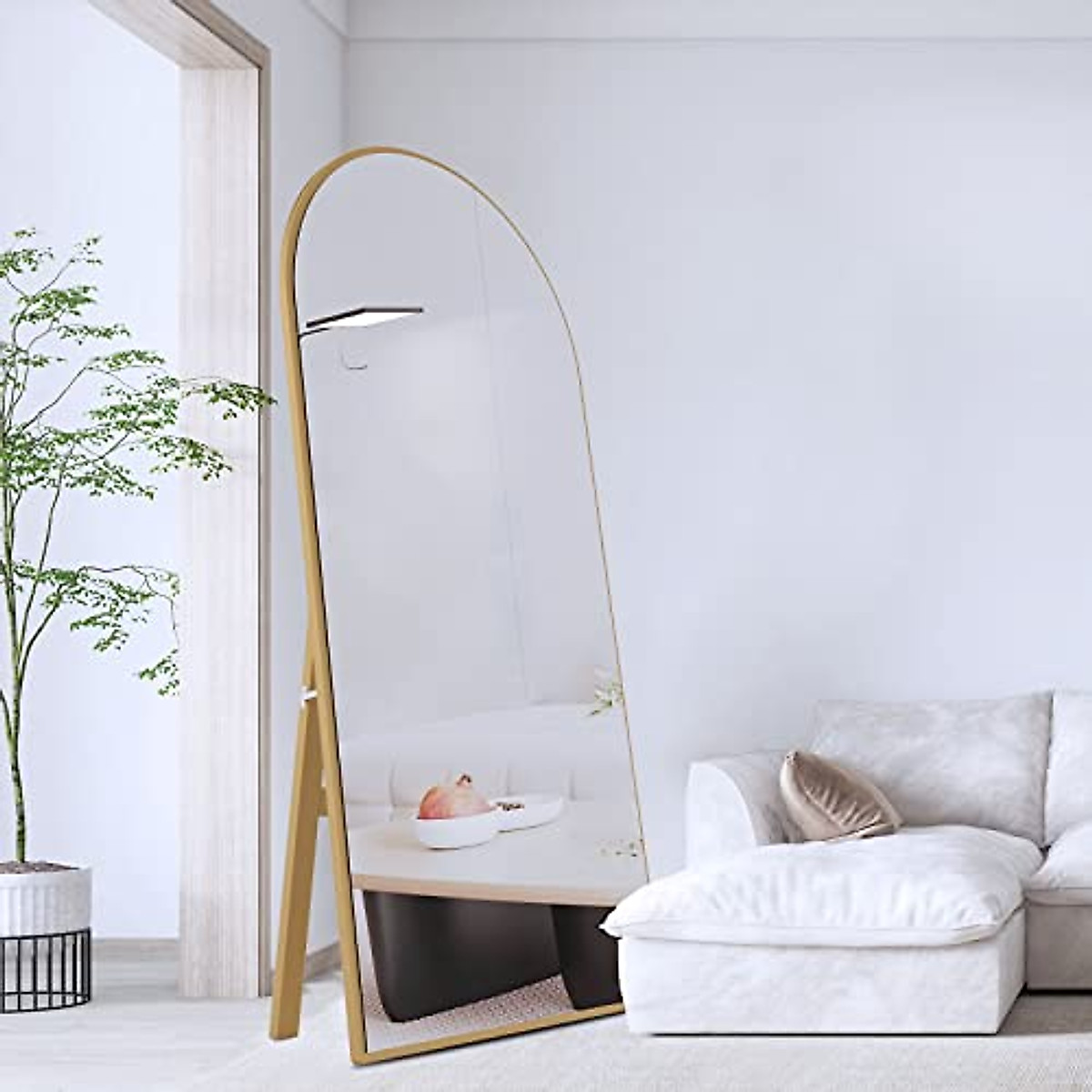 CISTEROMAN 65"x24" Full Length Mirror, Big Arched Mirror, Large Body Mirror, Floor Mirror with Stand, Hanging Wood Frame Dressing Mirror, Wall Mirror for Bedroom, Dressing Room, Living Room