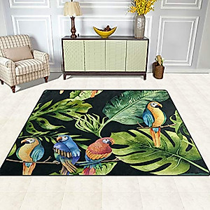 ALAZA Parrot Bird Tropical Palm Tree Leaves Watercolor Area Rug Rugs for Living Room Bedroom 7' x 5'