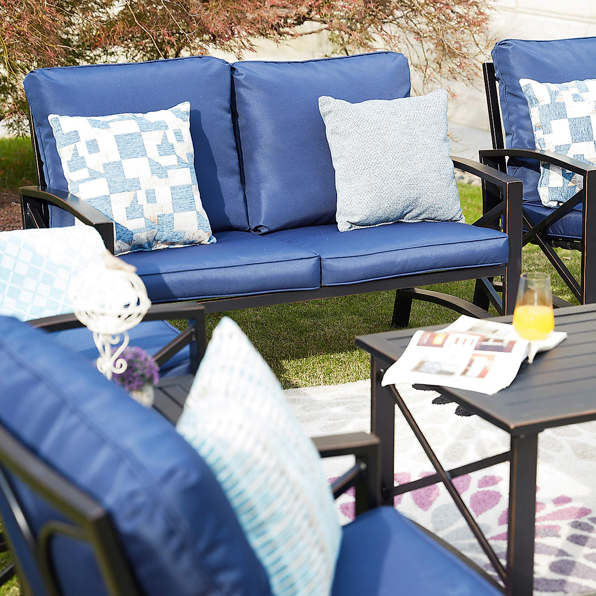 PatioFestival Outdoor Furniture Set Patio Conversation Sets Modern Metal Patio Sofas with Loveseat, Chairs and Coffee Table for Yard, Pool, Garden, Porch (10 Pcs, Blue)