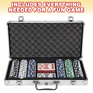 Gamie Poker Set in Aluminum Case, Casino Poker chip Kit with 300 Chips, 2 Decks of Playing Cards, 5 Dice, and 1 Deluxe Case, Fun Game Night Supplies, Best Poker Gifts for Teens and Adults, Black
