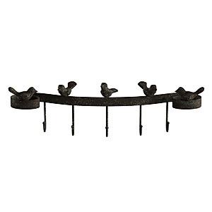 Lavish Home Decorative Birds on Ribbon Cast Iron Shabby Chic Rustic Wall Mount Hooks for Coats, Towels, Hats, Scarves, Jewelry, and More, (L) 19.25”x (W) 3.75”x (H) 6”