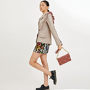 Like Dreams Women's Gold Chain Link Padded Fashion Hailey Woven Suede Crossbody Handbag (Mauve)