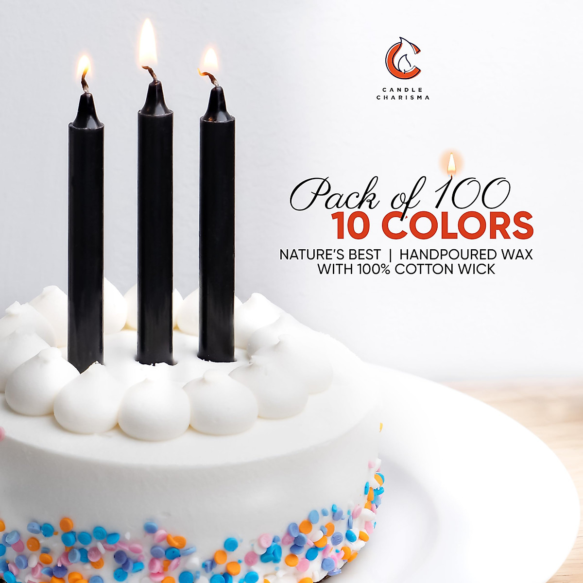 Candle Charisma 100 Black Spell Candles - 4" Unscented Paraffin Chime Candles, Smokeless & Dripless, Colored Candles, 1.5 Hours Burn Time 0.4" Thick Taper Candles for Rituals, Witchcraft and Parties