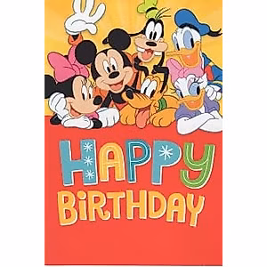 Mickey and Friends Happy Birthday Card Featuring Mickey Mouse, Minnie Mouse, Donald Duck, Daisy Duck, Goofy, and Pluto, The World is Your Party,So on With the Show!