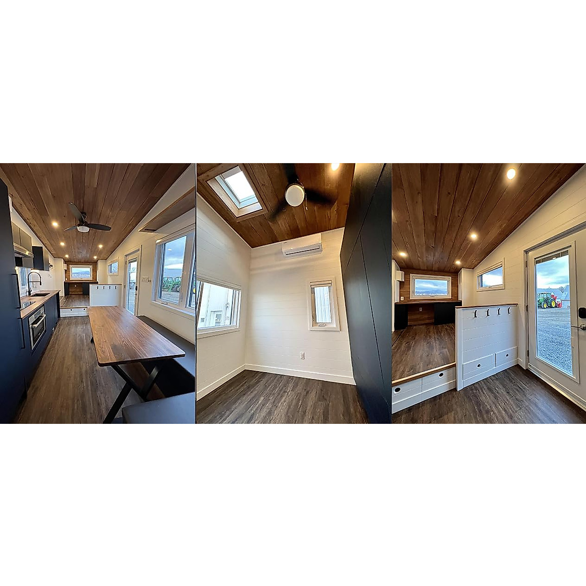 Tiny RV Mobile House with Downstairs Bedroom, Loft, Full Kitchen & Bathroom - Family-Friendly Design with Upraised Living Area, Cedar/Steel Exterior, Double-Pitched Roof - Perfect for Full-Time Living