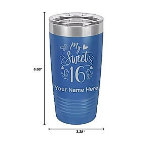 LaserGram 20oz Vacuum Insulated Tumbler Mug, My Sweet 16, Personalized Engraving Included (Dark Blue)