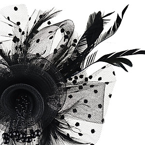 DRESHOW Fascinators Hat Flower Mesh Ribbons Feathers on a Headband and a Clip Tea Party Headwear for Girls and Women