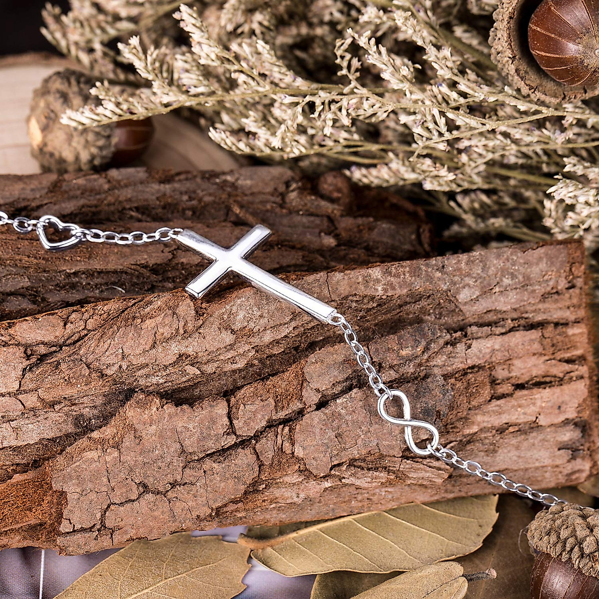 BlingGem Cross Bracelet for Women Sterling Silver Sideways Cross Dainty Religious Symbol Faith God Blessed Confirmation Baptism Jewelry Gifts for Women