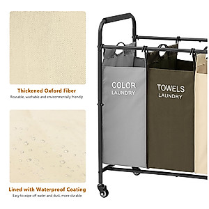 3 Bag Laundry Sorter Cart with Storage Shelf 3 Section Laundry Hamper Sorter with Lockable Rolling Wheels Laundry Separator Basket with Removable Bags for Dirty Clothes Storage