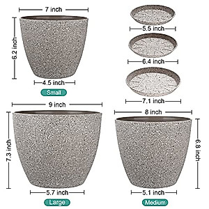 Vanavazon Plant Pots 9/8/7 Inch Set of 3 Flower Pots Indoor Outdoor Plastic Planters with Drainage Hole and Tray (Beige)