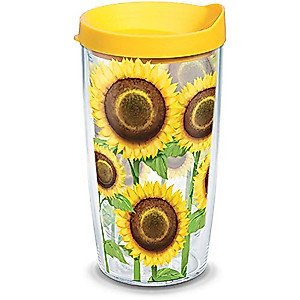 Tervis Plastic Sunflowers Tumbler with Wrap and Yellow Lid 16oz, Clear
