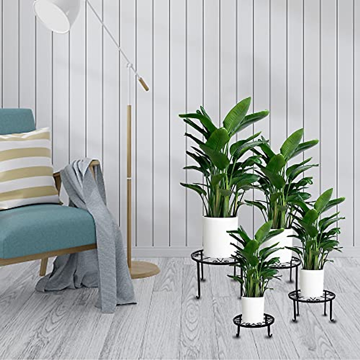 yosager 4 Pack Metal Plant Stands for Flower Pot, Heavy Duty Potted Holder, Indoor Outdoor Metal Rustproof Iron Garden Container Round Supports Rack for Planter