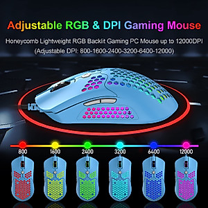 SELORSS ZIYOULANG T60 60% Compact Mechanical Gaming Keyboard RGB Chroma Type C Ergonomic Mini Keyboard UK Layout 12000DPI Gaming Mouse Honeycomb Shell for PC/PS4/PS5/Xbox(Red Switch)